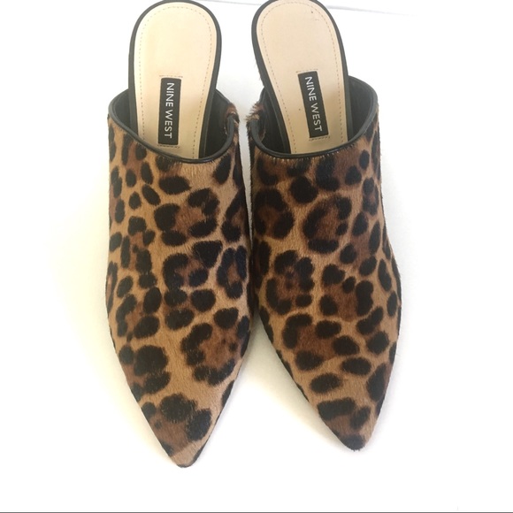 Nine West | Shoes | Nine West Karyta Leopard Print Calf Hair Mules ...